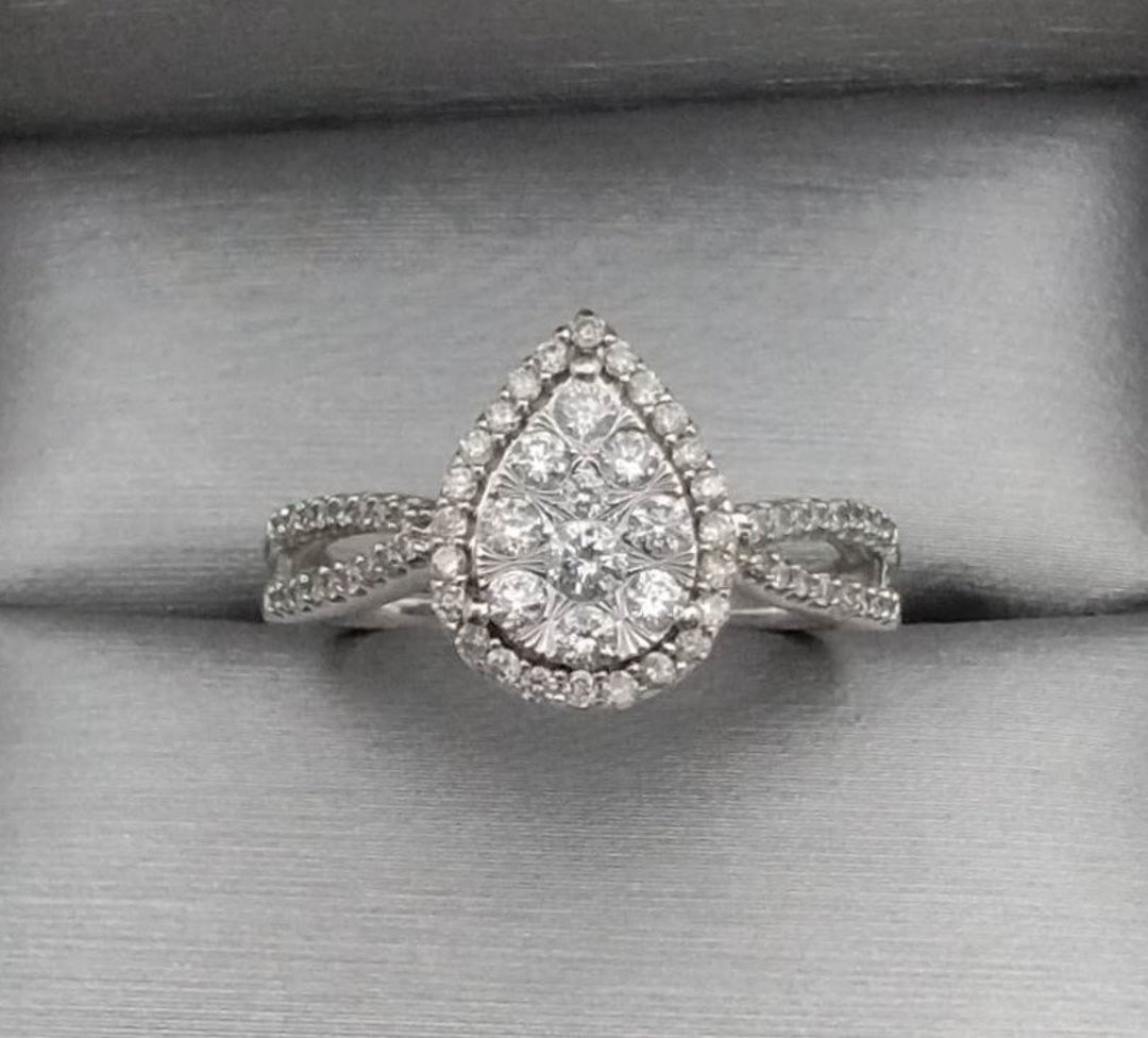 1/2 Carat Pear Diamond Composite Engagement Ring 10k White - Etsy