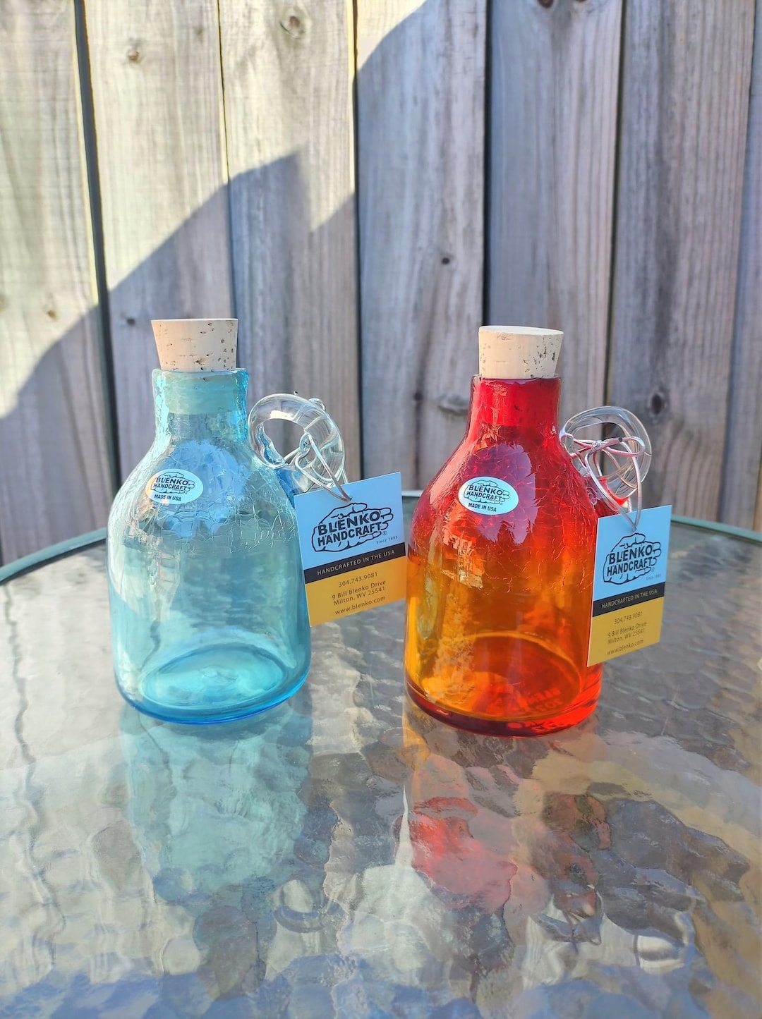 Small 6" Blenko Handcraft Glass Moonshine Jug - Ice Blue, Tangerine - Etsy