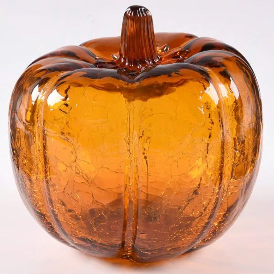 Blenko Glass Co. Handcraft Topaz Crackle Pumpkin - Etsy