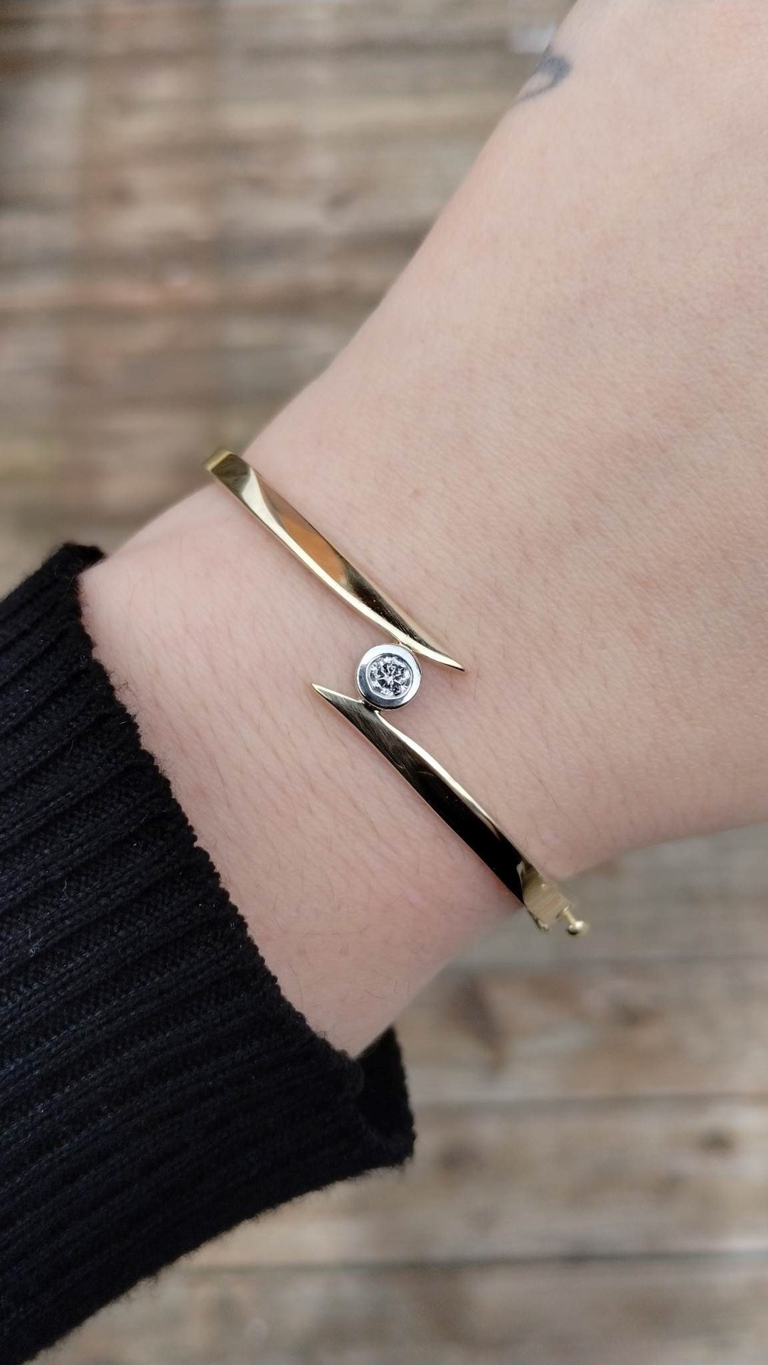 1/4 Carat Solitaire Diamond Bangle 14K Two Tone Gold 7 Inch - Etsy