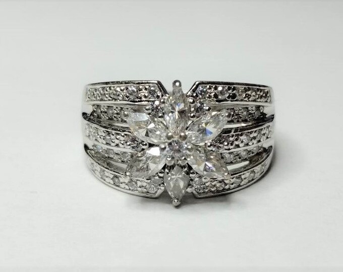 Diamonique X Lisa Mason CZ Floral Bridal Ring Sterling Silver Size 8 - Etsy