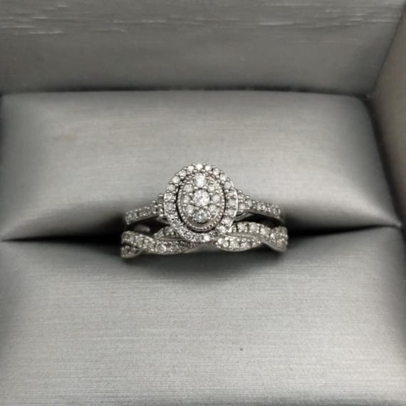 Natural Oval Composite Diamond Bridal Set 10K White G… - Gem