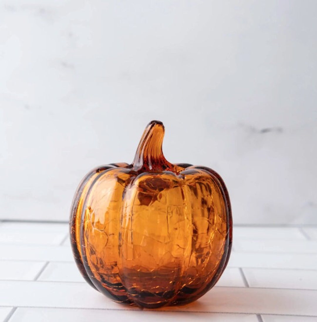 Blenko Glass Co. Handcraft Topaz Crackle Pumpkin - Etsy UK