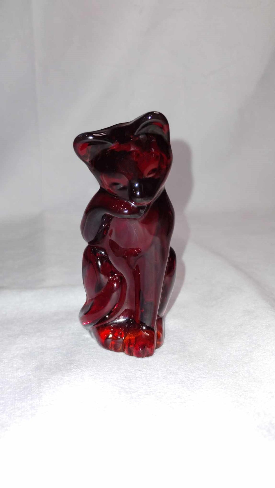Fenton Art Glass Ruby Red Cat Figurine - Etsy