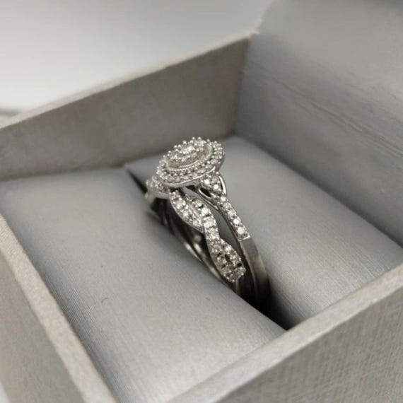 Natural Oval Composite Diamond Bridal Set 10K White G… - Gem