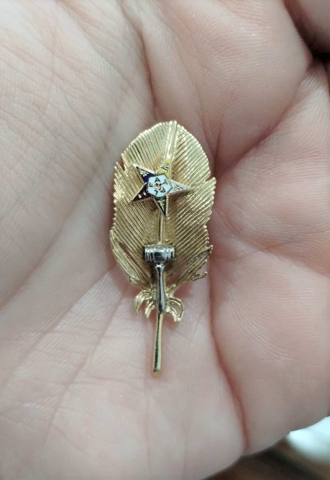 Matron Order of the Eastern Star Feather Brooch / Pin 14k Yellow Gold ...