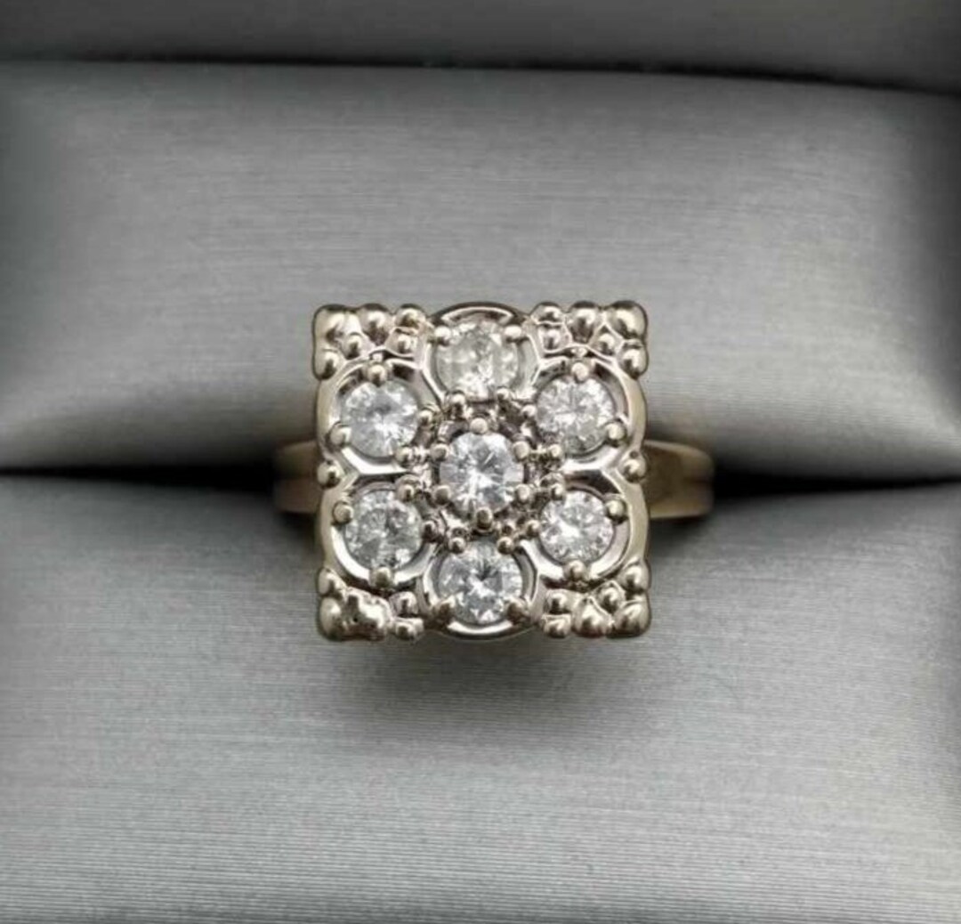 0.80 Carat Vintage 1980's Era Round Diamond Square Setting Cluster ...