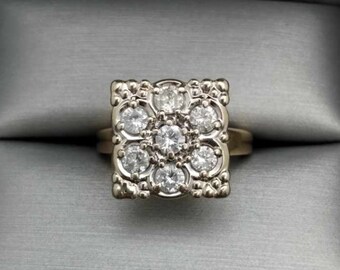 1.50 Carat Vintage Natural Round Diamond Cluster Ring 14K White Gold ...
