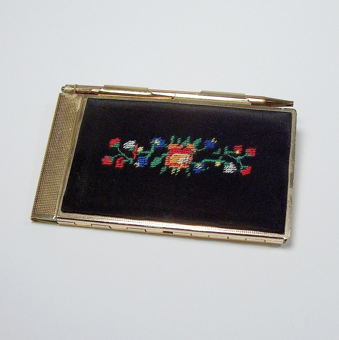 Vintage Note Holder Metal Embroidered With Pencil Replacement Paper - Etsy