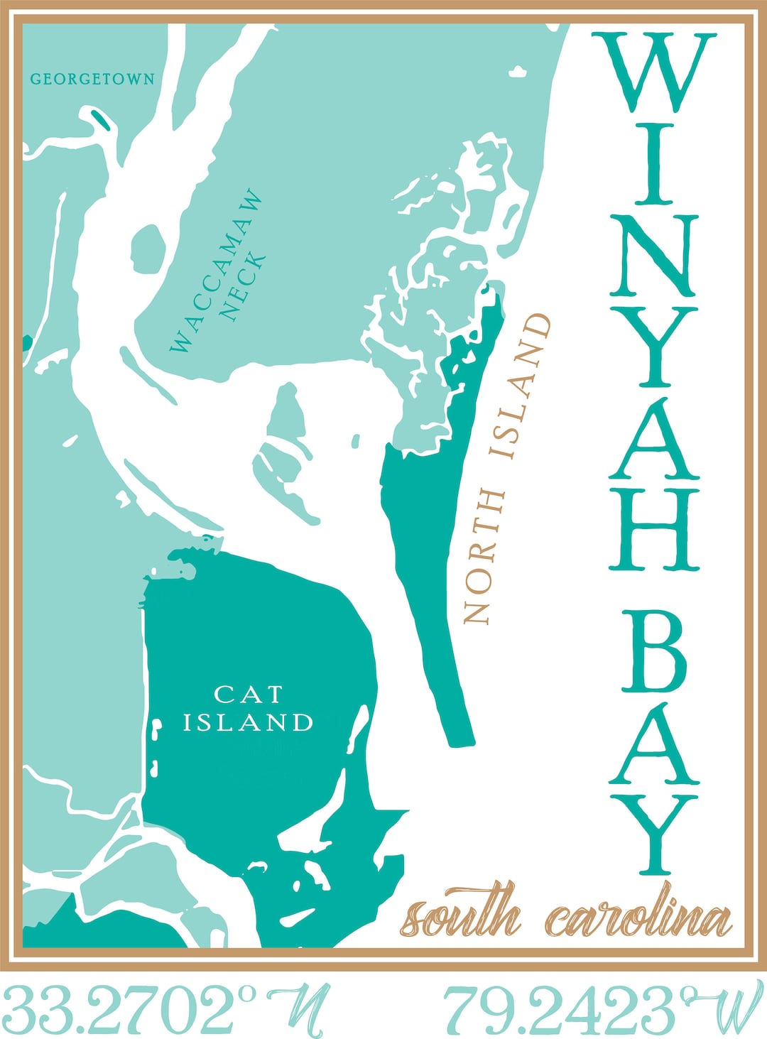 Winyah Bay Map Georgetown South Carolina Crew Neck Tee Comfort Colors ...