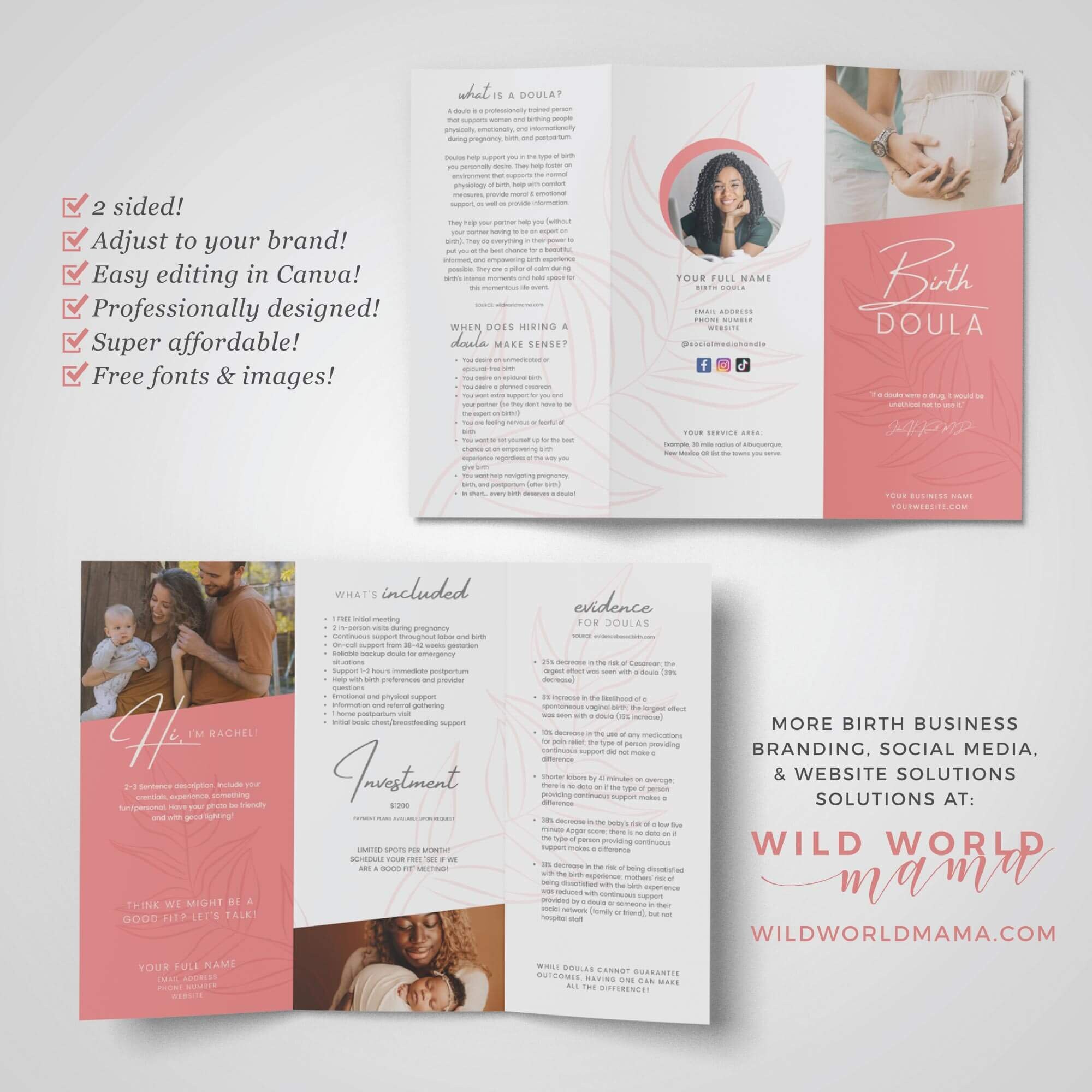 Customizable Birth Doula Brochure Canva Template - Doula Marketing - Etsy