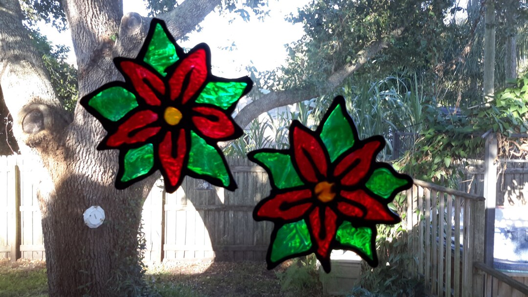 Gallery Glass Window Clings for Christmas, 2 Poinsettia's - Etsy