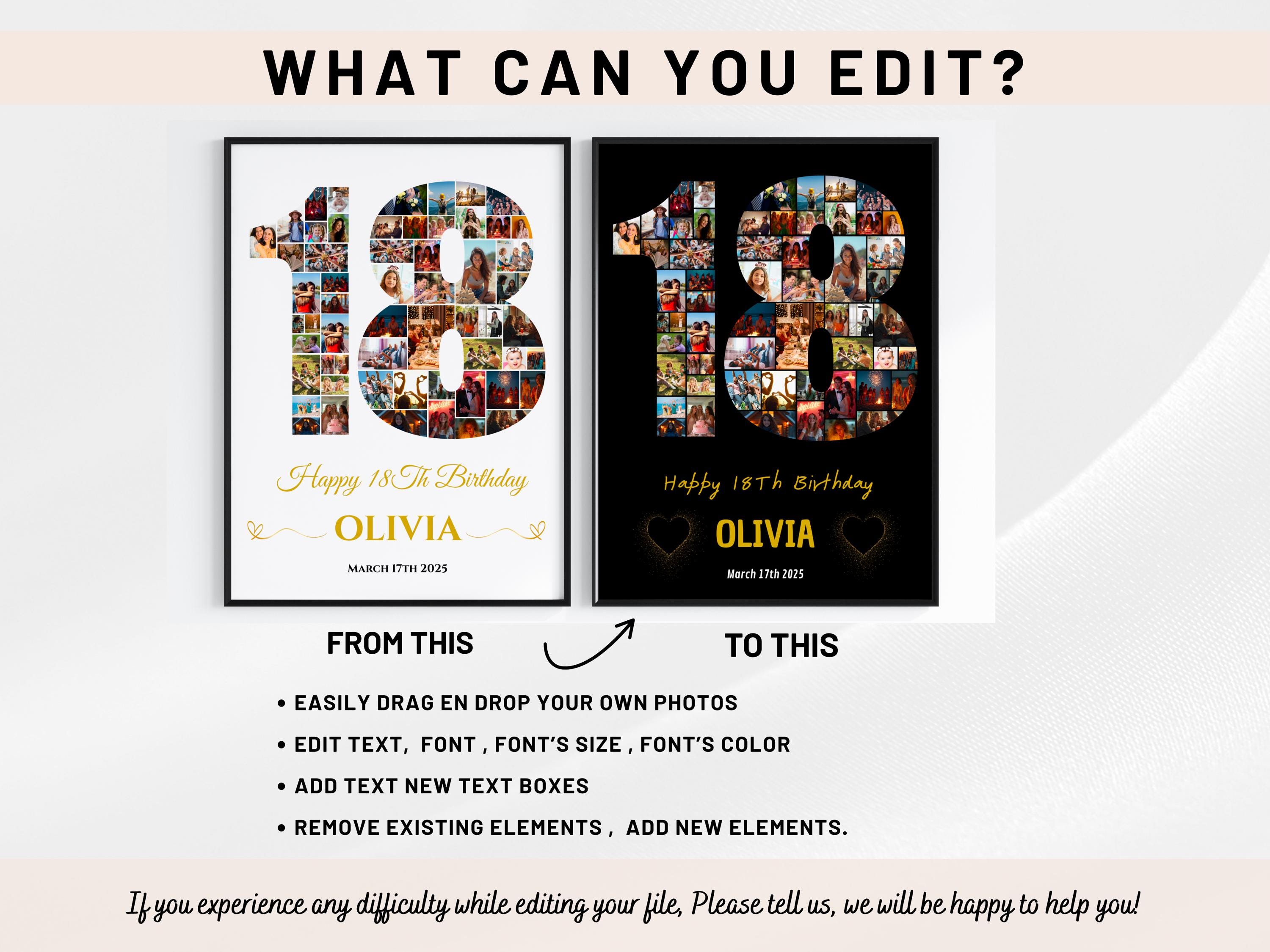 18th Birthday Photo Collage Template: Editable Canva Design (digital ...