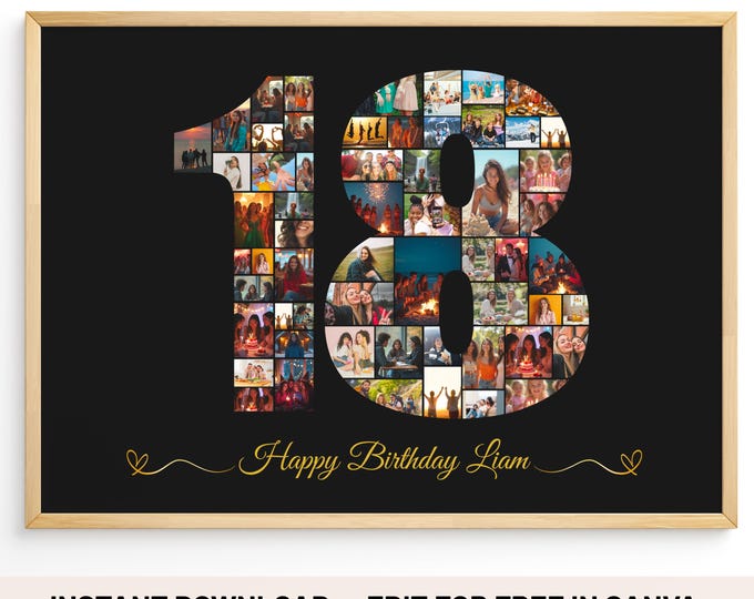 18th Birthday Photo Collage | Customizable Canva Frame Templates ...