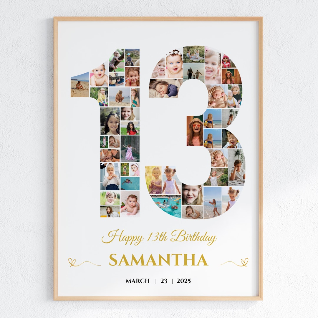 13th Birthday Photo Collage Template: Custom Number 13 Poster (editable ...