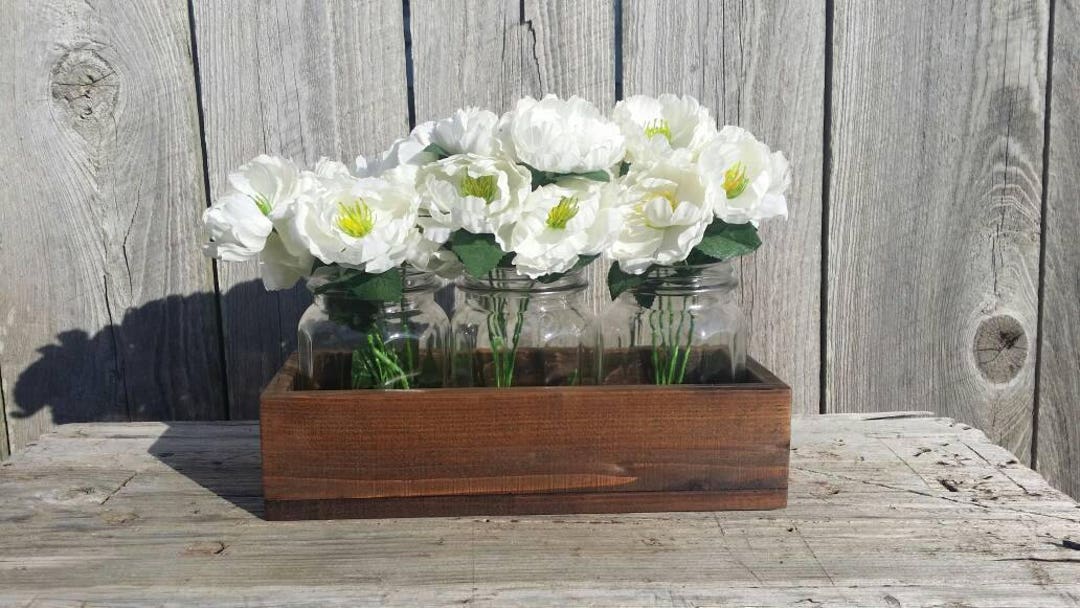Wood Box | 3 Mason Jar Box | Table Centerpiece - Etsy
