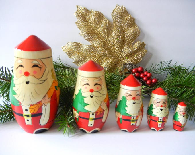 Vintage Christmas Wooden Nesting Dolls--five Santas--largest 5 1/2 ...