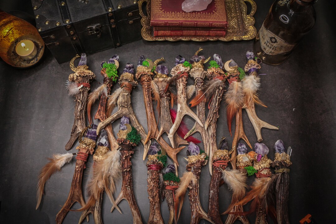Magic Antler Wands With Crystal, Witch Gift, Decorated Roe Deer Antlers ...
