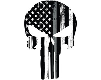 Thin SILVER Line Corrections Officer Punisher Skull Decal. Vinyl Decal ...