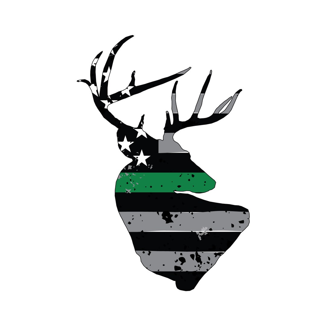 Thin Green Line Border Patrol and Military American Flag Whitetail Deer ...