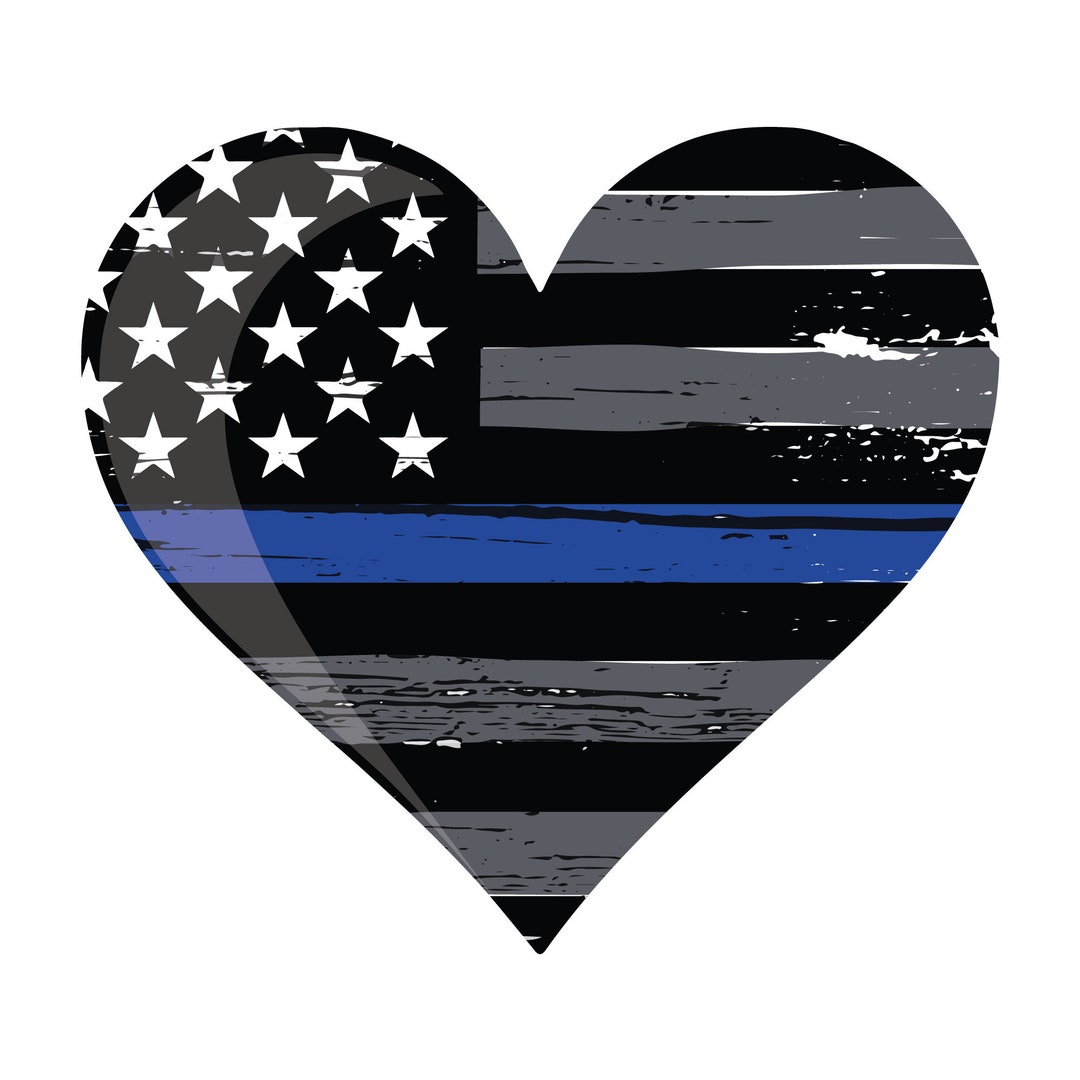 Thin Blue Line LEO American Flag Heart Vehicle Decal. Vinyl Decal. Law ...