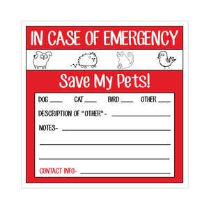 In Case of Emergency Pet Sticker. Fire Emergency Sticker for Pets. Pet ...