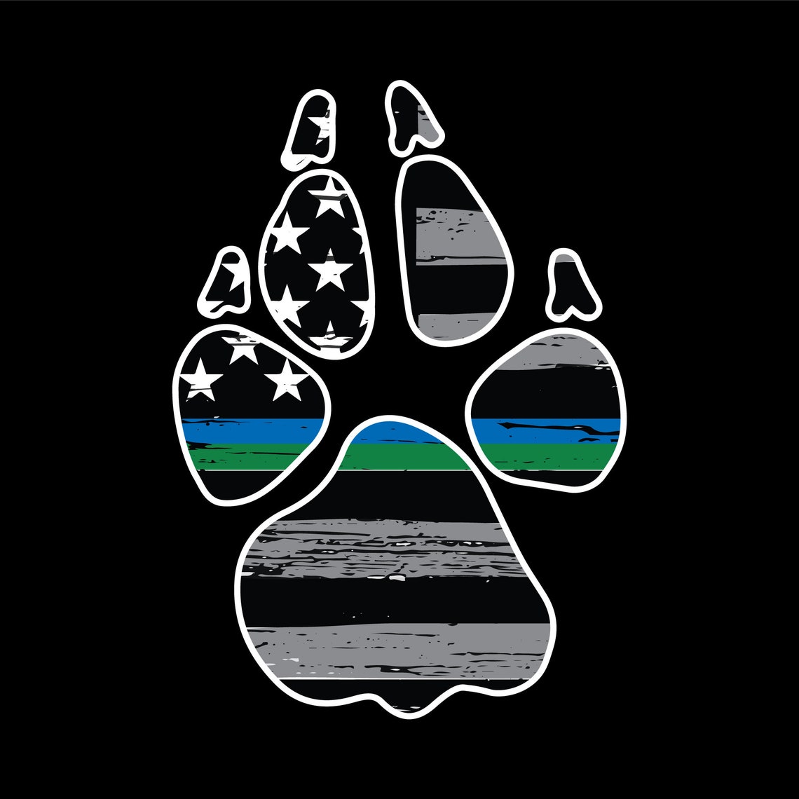 Thin Blue and Green Line Police and Military K9 Paw Print Car Decal ...