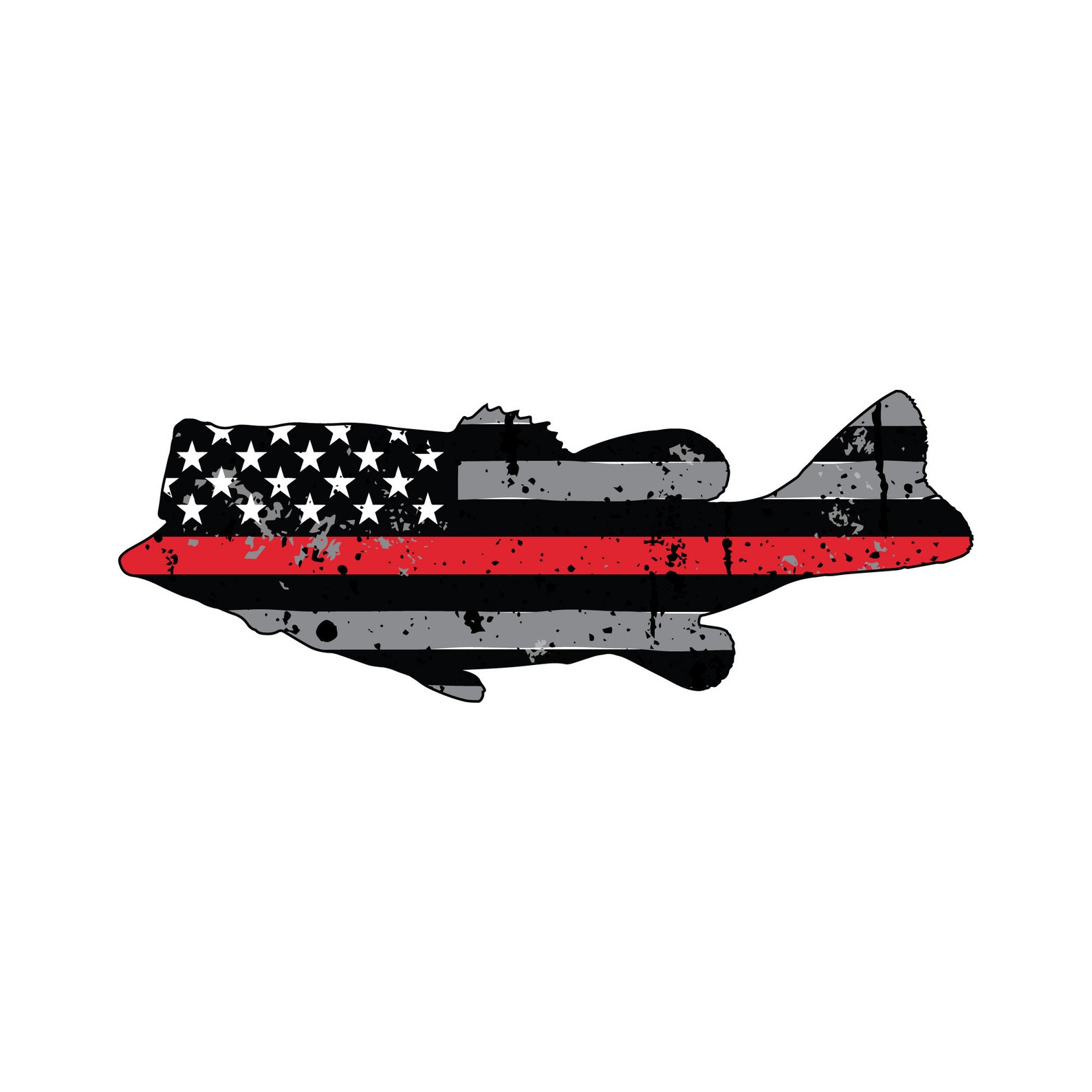Thin Red Line Firefighter Largemouth Bass Vehicle Decal. Vinyl Decal ...