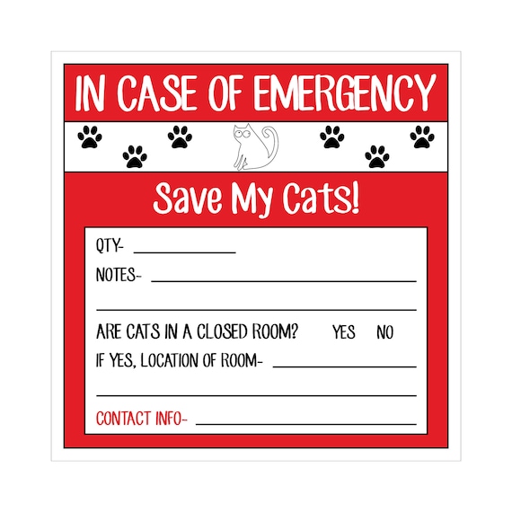 In Case of Emergency Cat Sticker. Fire Emergency Sticker for - Etsy