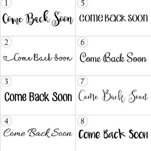 Interior Front Door Decal. Come Back Soon Decal. Come Back Soon Sticker ...