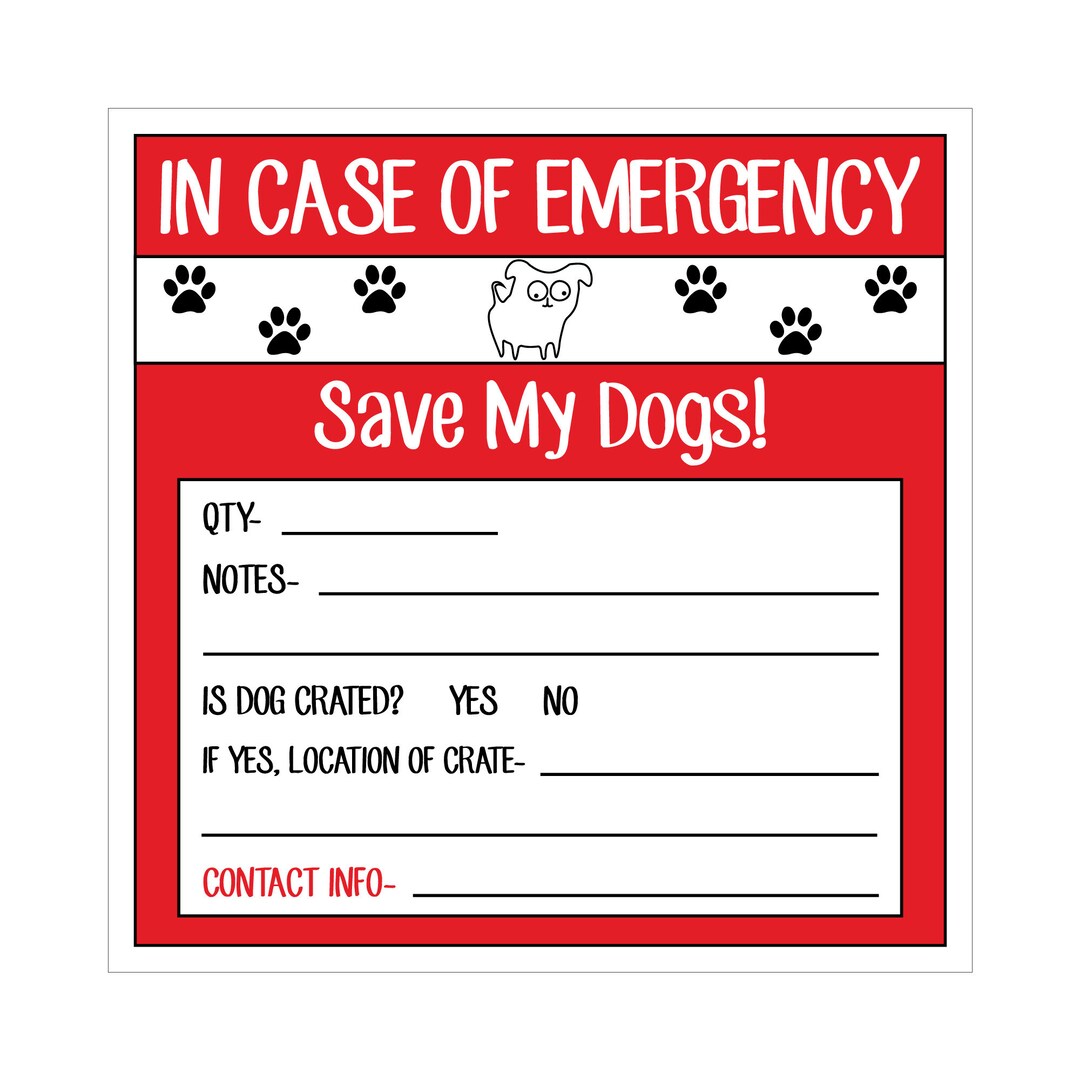 In Case of Emergency Dog Sticker. Fire Emergency Sticker for Pets. Dog ...