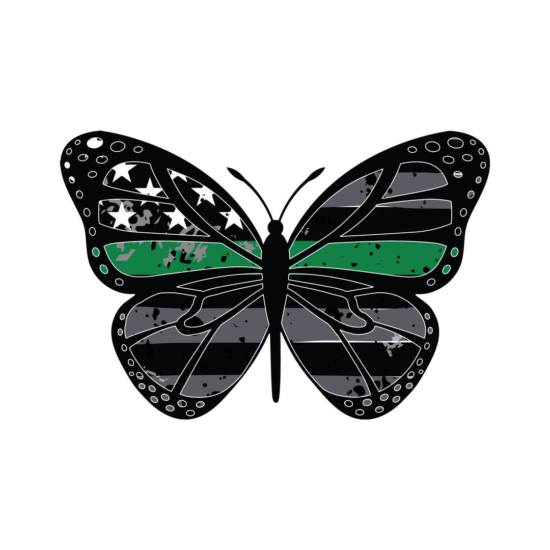Thin Green Line Border Patrol and Military American Flag Butterfly ...