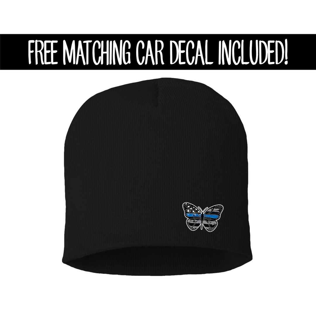 Thin Blue Line LEO Butterfly Beanie. LEO Stocking Cap. Law Enforcement ...