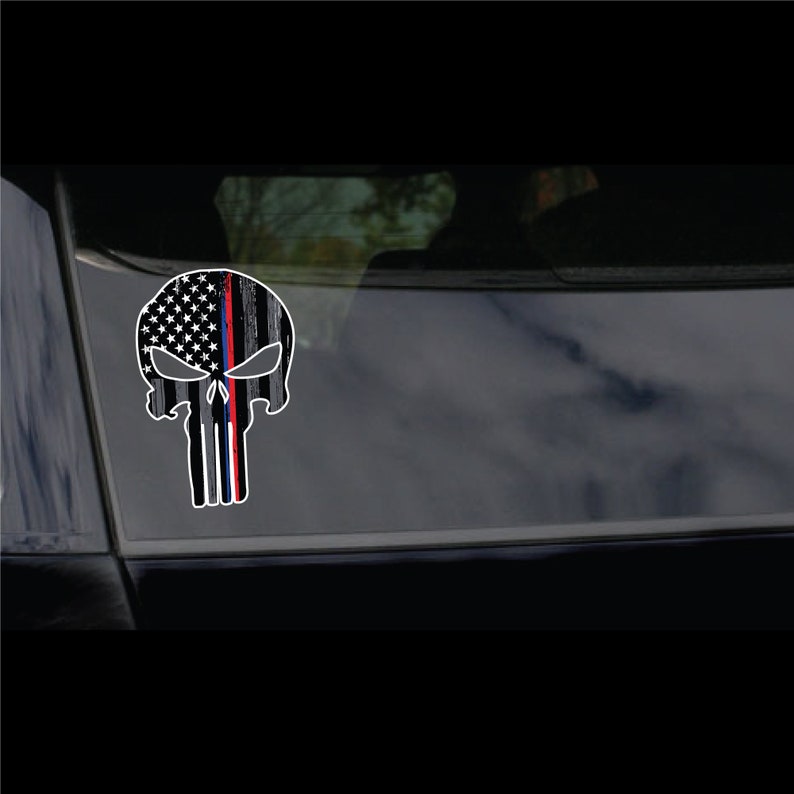 Thin RED and Blue Line Police and Firefighter Punisher Skull - Etsy