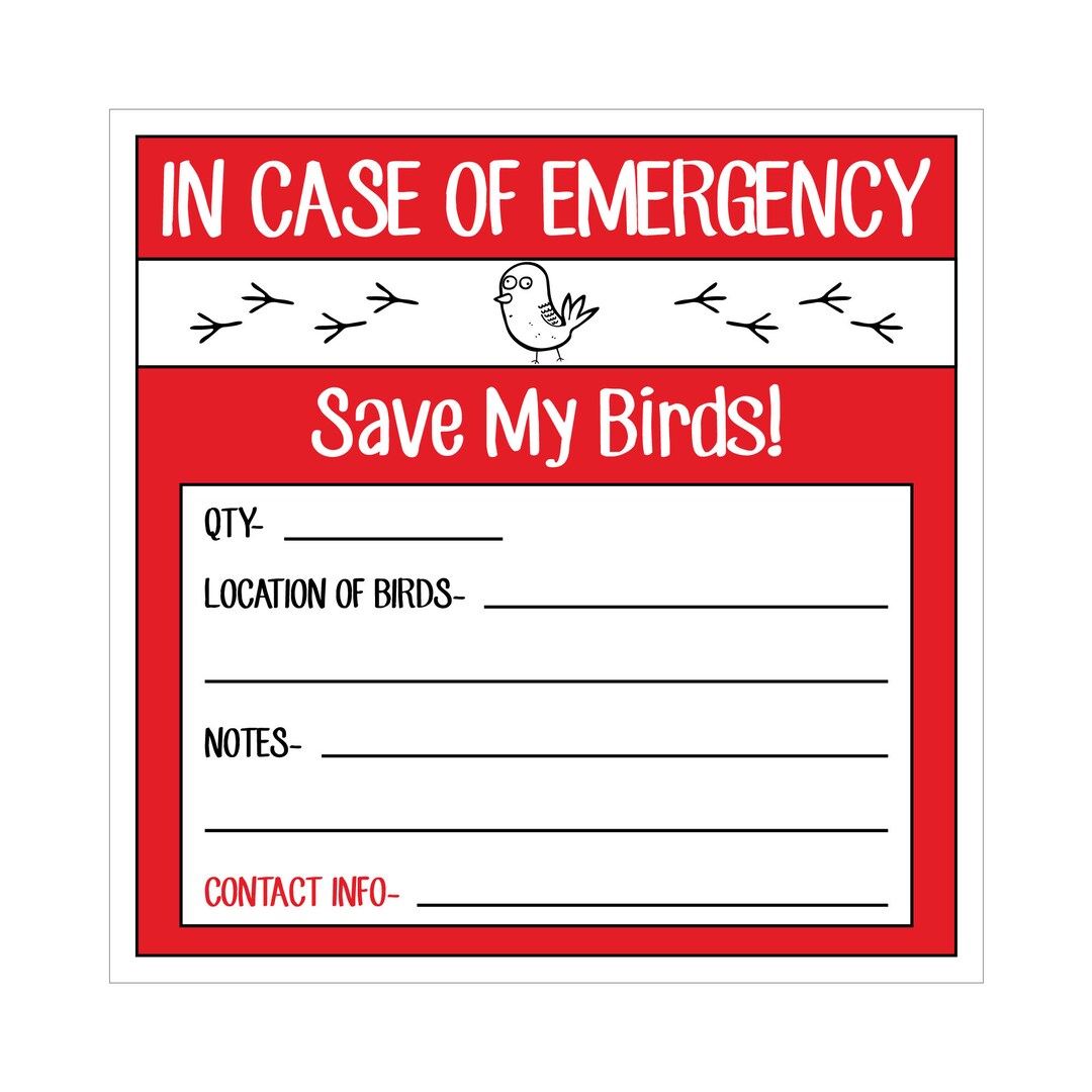 In Case of Emergency Bird Sticker. Fire Emergency Sticker for Pets ...