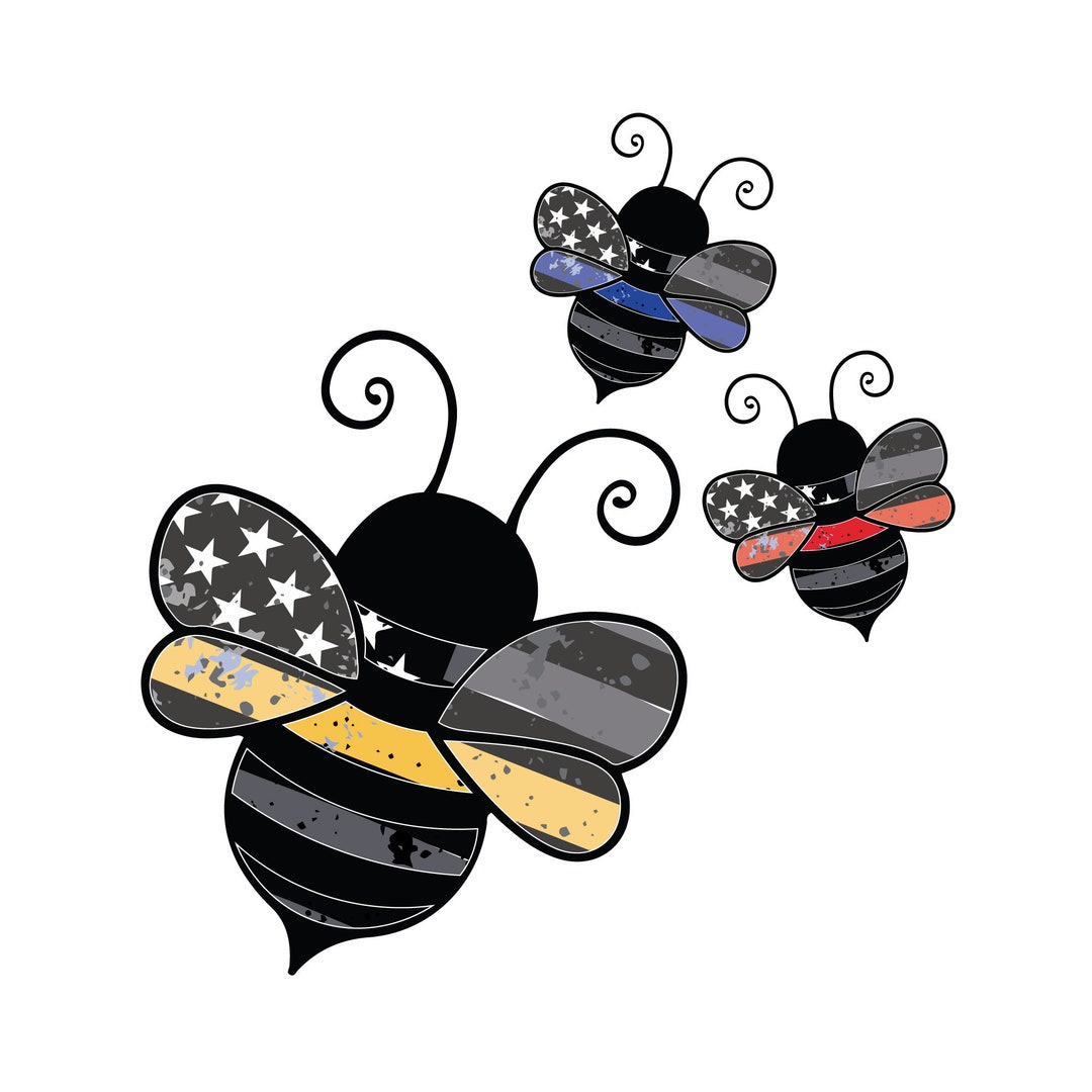Thin Blue, Red and Gold Bumble Bee Vehicle Decal. Vinyl Decal. Fire ...