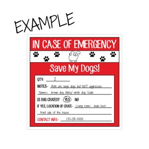 In Case of Emergency Dog Sticker. Fire Emergency Sticker for Pets. Dog ...