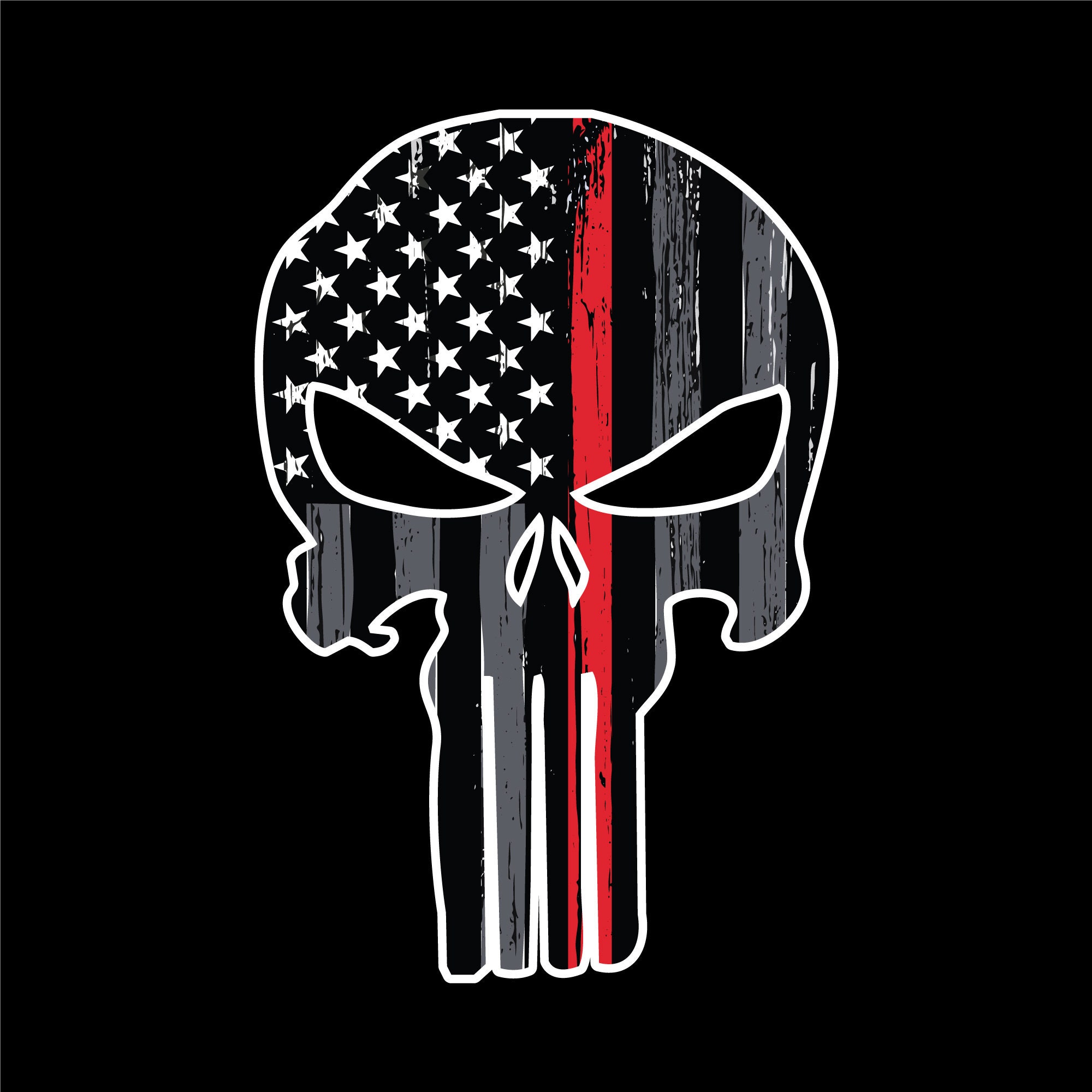 Thin RED Line Firefighter Punisher Skull Car Decal. Vinyl | Etsy