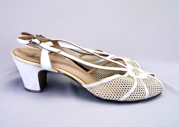 1950s White Buckskin and Net Sandals by Styleez UK 7 - Gem