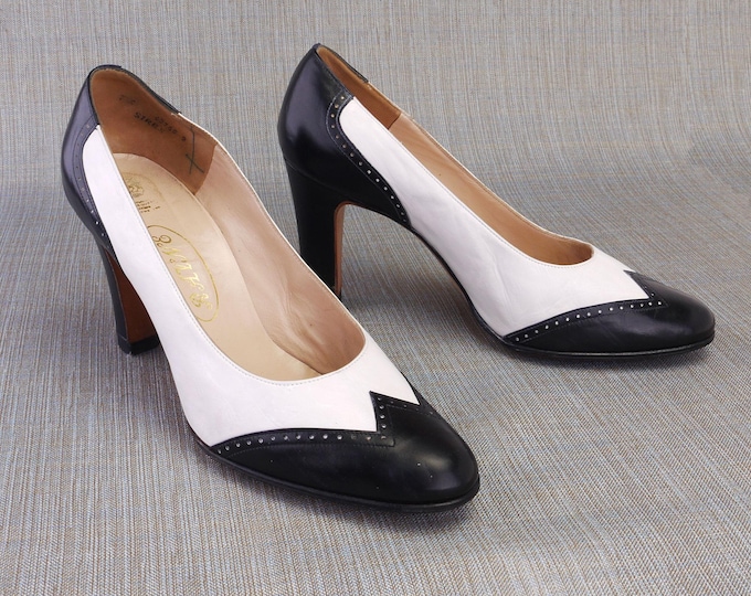 1970s Unworn Black & White Spectator Pumps by Rayne UK 5 - Etsy