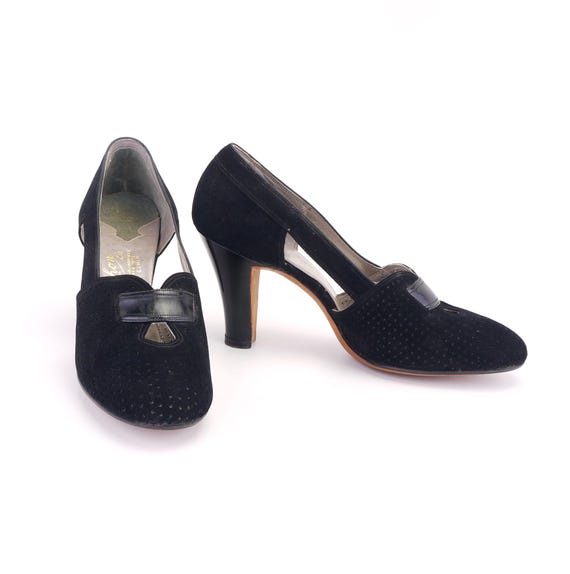 1930s Unworn Fanchon Black Open Side Pumps UK 3.5 - Gem
