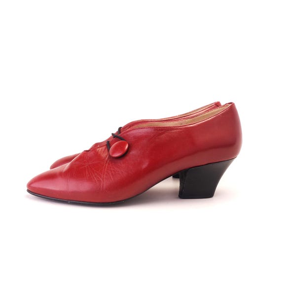 Next 1980s Cherry Red Pumps W Big Button UK 5 - Gem