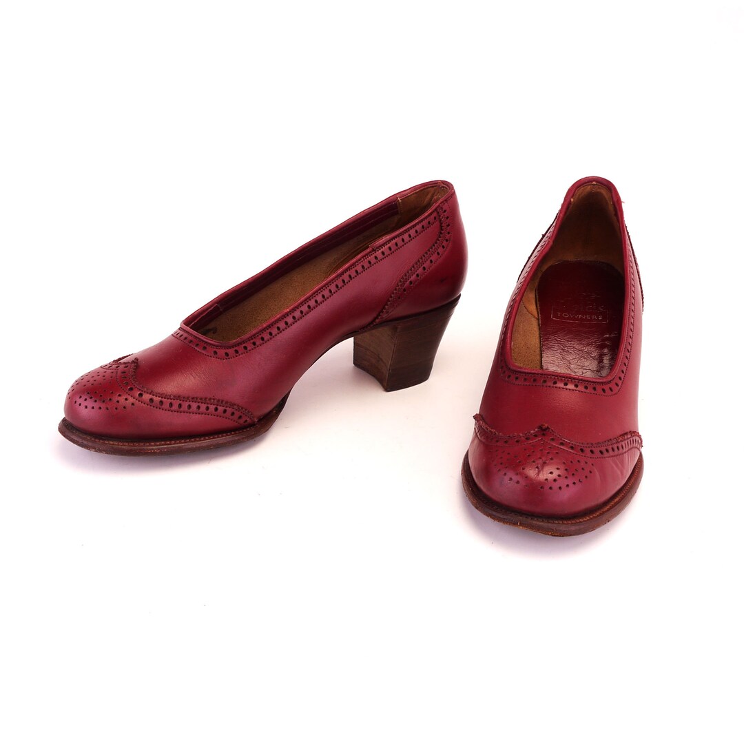 Dolcis 1950s Dark Red Brogued Pumps UK 3.5 - Etsy