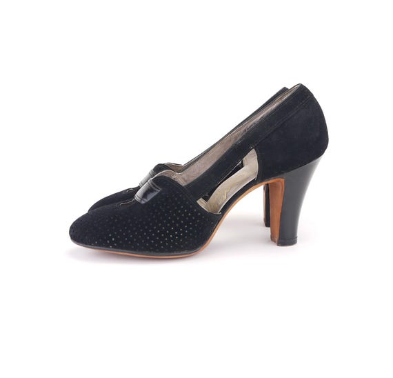 1930s Unworn Fanchon Black Open Side Pumps UK 3.5 - Gem