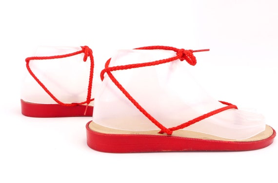 80s Doing 1950s Red String Ties Beach Sandals UK 5 - Gem