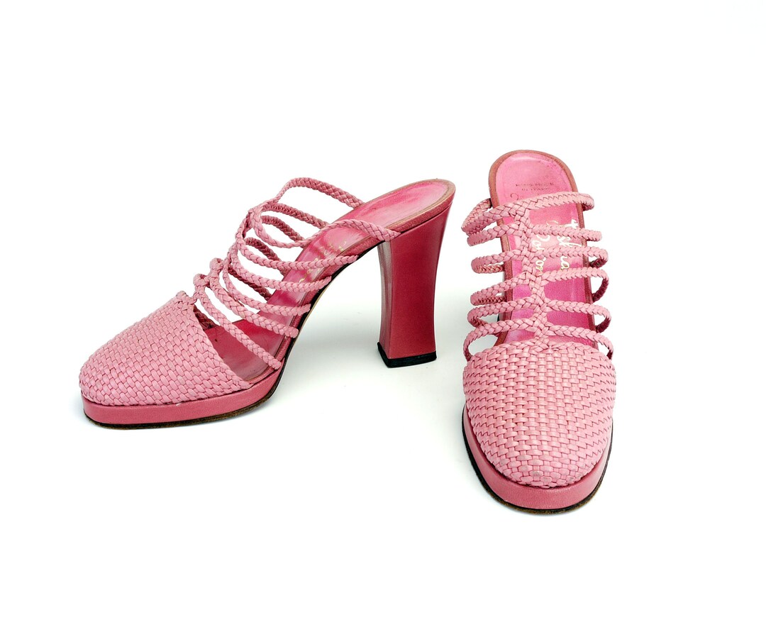 1970s Vaccari Dull Rose Woven Platforms UK 5.5 - Etsy