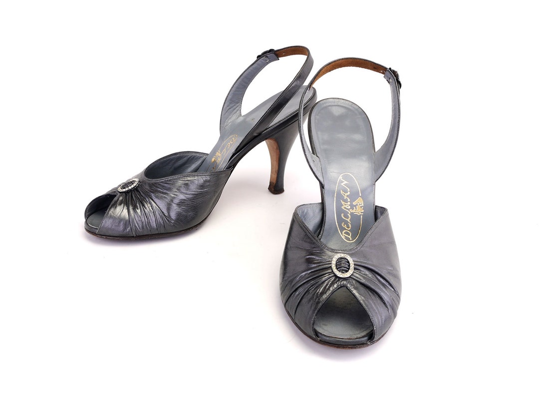 Delman Pewter Metallic 1950s Slingback Sandals UK 5.5 - Etsy
