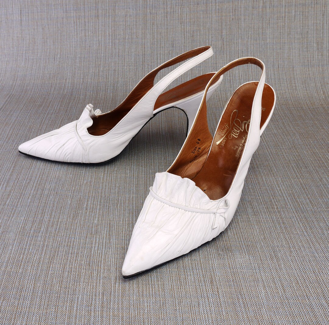 White Ruched 1960s Stiletto Slingbacks by GM UK 5 - Etsy