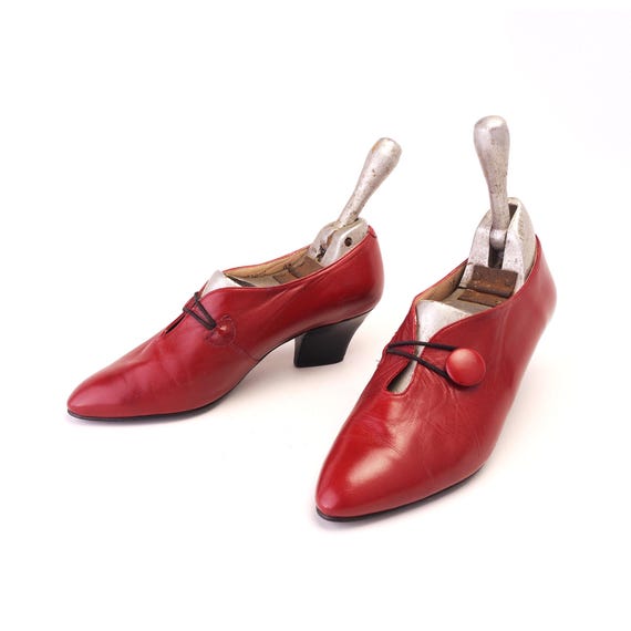 Next 1980s Cherry Red Pumps W Big Button UK 5 - Gem