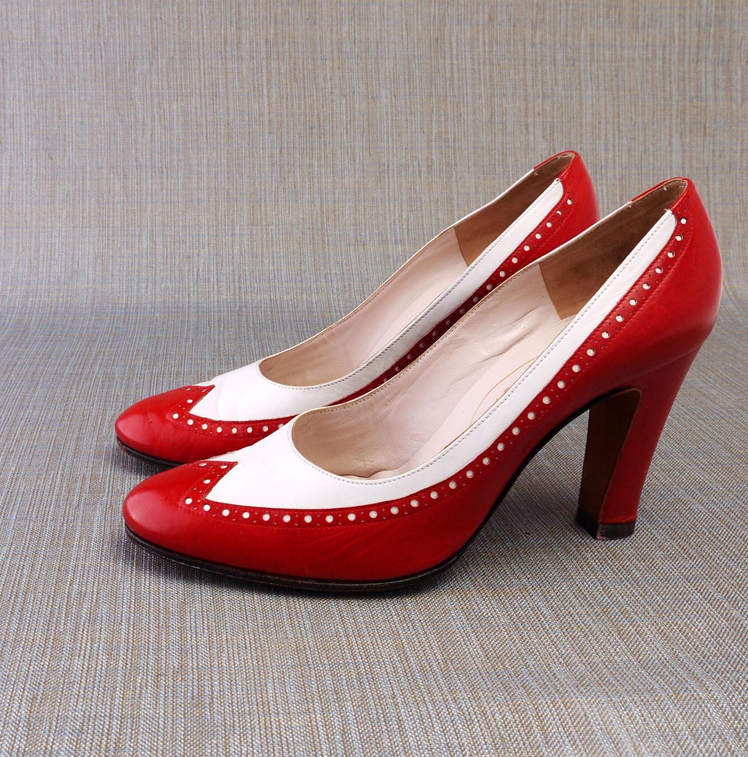 1970s Red & White Spectator Pumps by Rayne UK 3.5 - Etsy